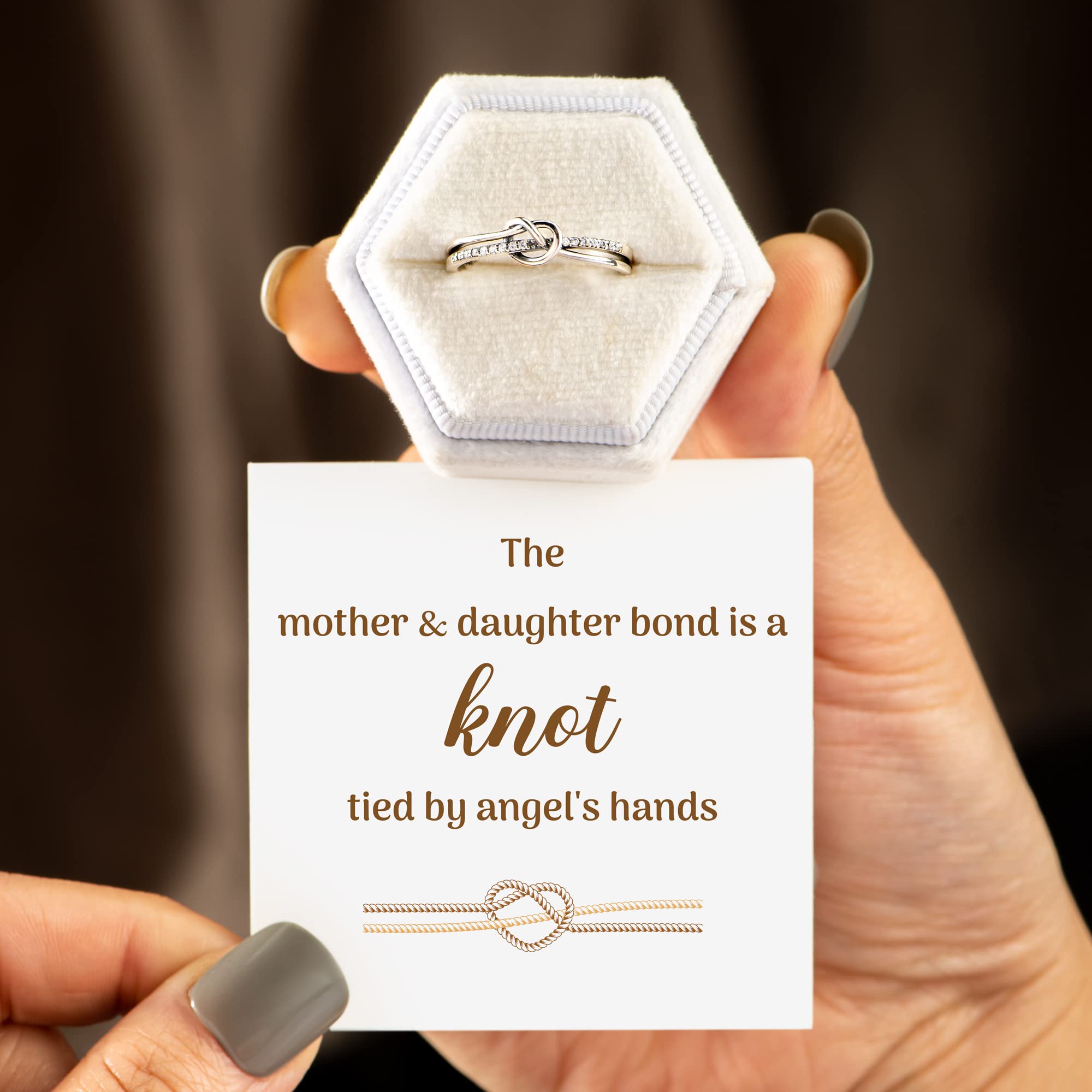 Story Jewellery Mothers Day Gifts from Daughter, The Mother&Daughter Bond is a Knot Tied by Angel's Hands Ring, Mother Daughter Ring, Ring for Mom from Daughter, 925 Sterling Silver Heart Bond Ring08