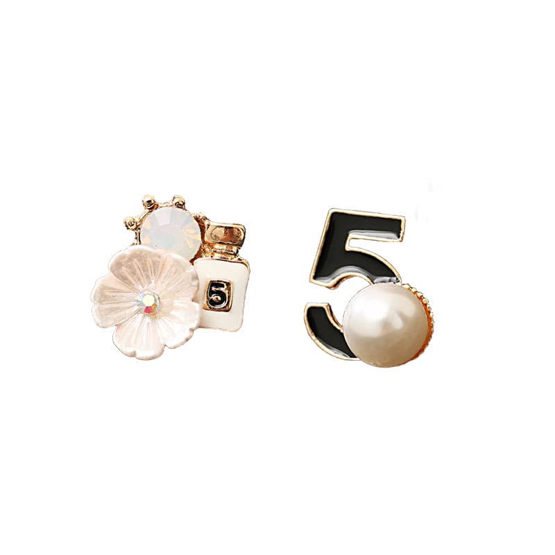 Vintage Number 5 Earrings Camellia Studs Asymmetrical Pearl Earrings Jewelry for Woman Pearl Jewellery