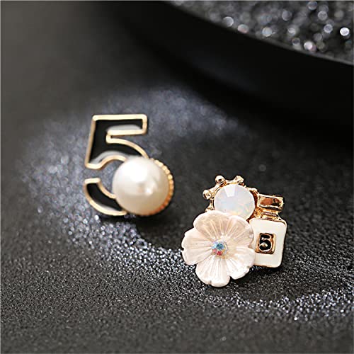 Vintage Number 5 Earrings Camellia Studs Asymmetrical Pearl Earrings Jewelry for Woman Pearl Jewellery