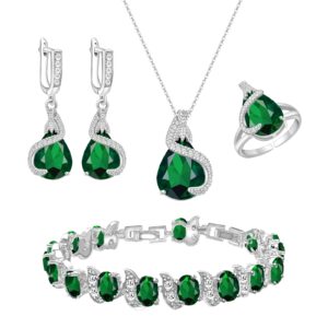 gzwhd jewelry set for women created green emerald necklace earrings open ring bracelet