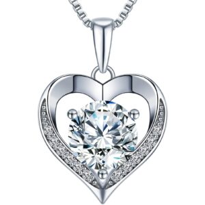 heart pendant necklace gifts for wife, engraved 'i love you' gift for wife girlfriend, 2 carat moissanite d color (vvs1) , anniversary eternity jewelry present for wife, birthday gifts for women wife girlfriend girls her