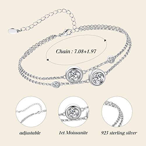 Moissanite Bracelets for Women, 925 Sterling Silver Plated 18K Gold, Dainty Link Bracelet, Valentine's day Birthday Jewellery Gift for Women Girls Her