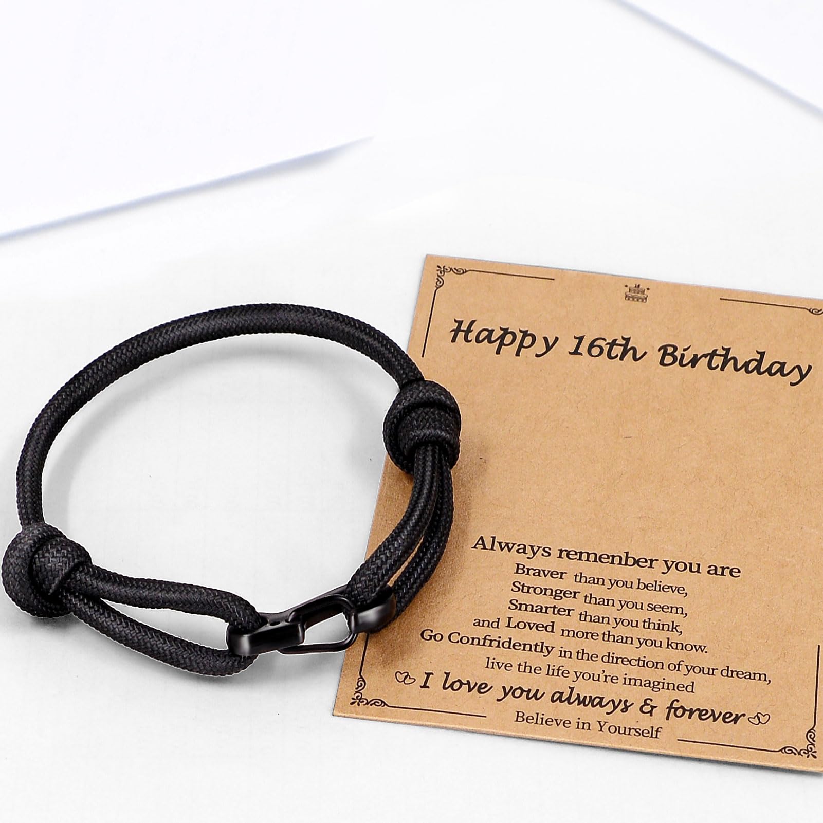 Twilumin Sweet 16 Birthday Gifts for Boy, Adjustable Black Rope Bracelet as Unique Birthday Gift Ideas for 16 Year Old Boy, Happy 16 Birthday Bracelet as Bday Jewelry Present for Him