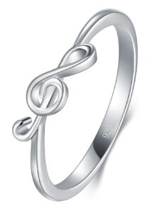 boruo 925 sterling silver ring -stackable music note band - comfort fit silver rings women - music note silver band ring - fine jewellery stackable ring, 2mm, size 6