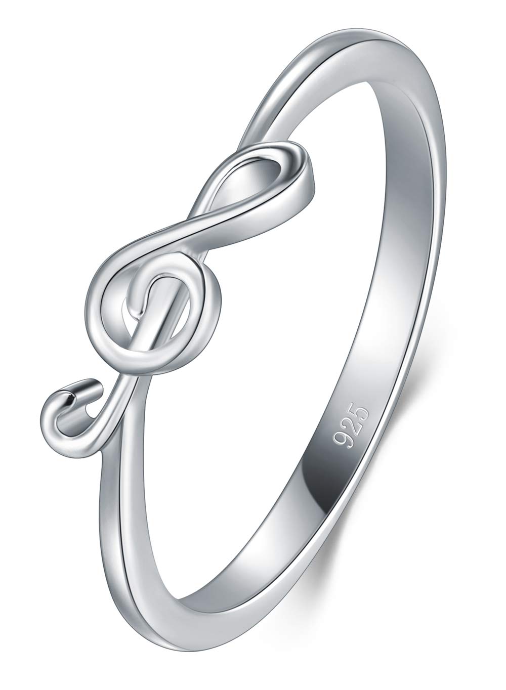 BoRuo 925 Sterling Silver Ring -Stackable Music Note Band - Comfort Fit Silver Rings Women - Music Note Silver Band Ring - Fine Jewellery Stackable Ring, 2mm, Size 6