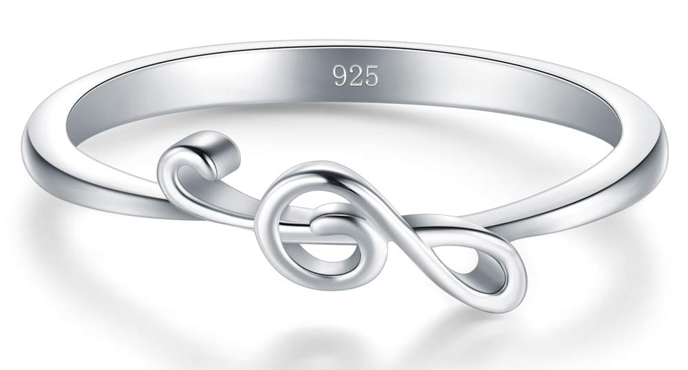 BoRuo 925 Sterling Silver Ring -Stackable Music Note Band - Comfort Fit Silver Rings Women - Music Note Silver Band Ring - Fine Jewellery Stackable Ring, 2mm, Size 6