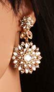 Touchstone"Contemporary Kundan Collection" Indian Bollywood Mughal Inspired Kundan Polki Look Rhinestone Designer Jewelry Long Earrings Gold Tone For Women.