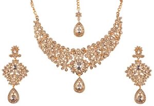 touchstone new indian bollywood charming look fine filigree sparkling rhinestones designer jewelry necklace set in gold tone for women.