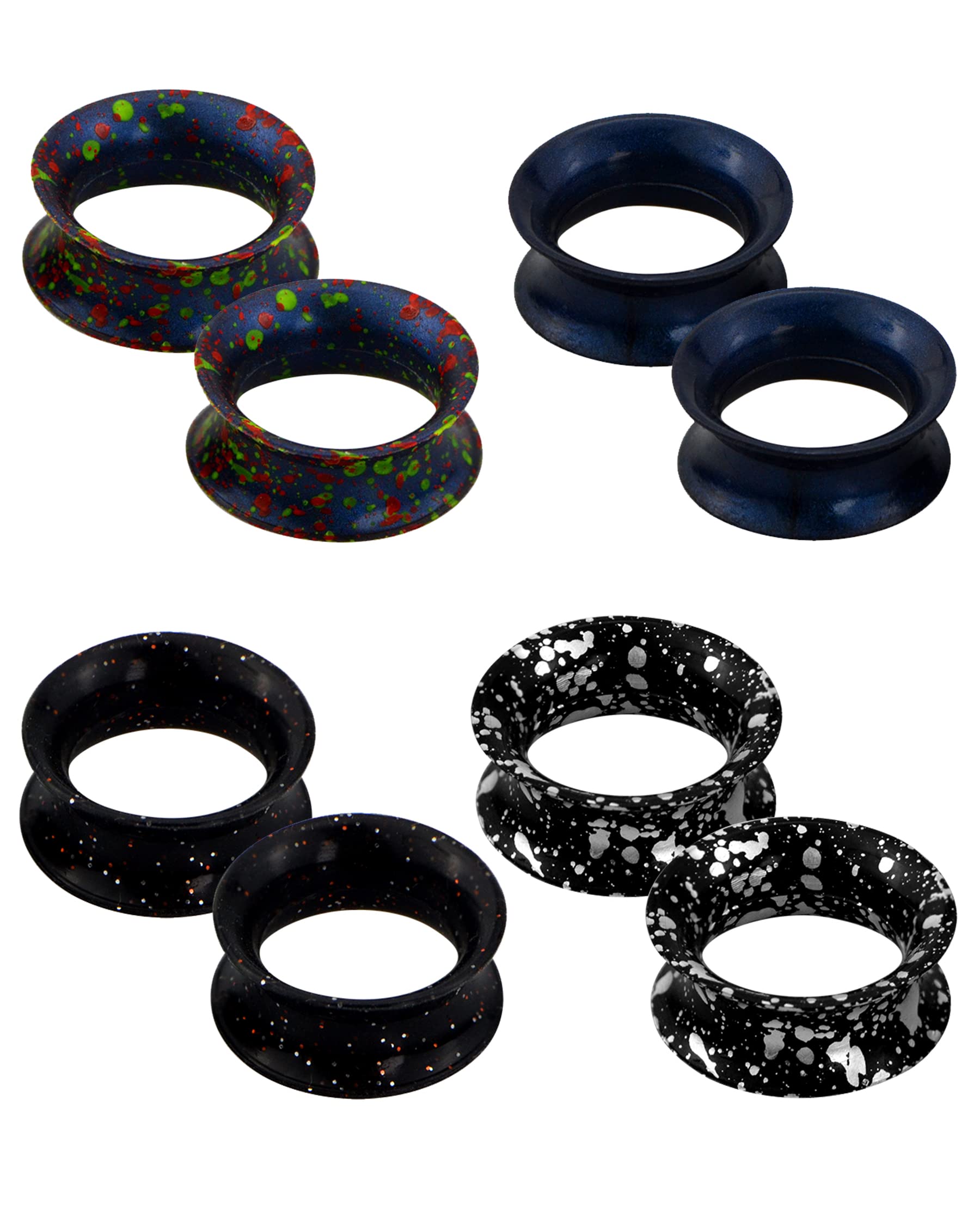 Jewseen Soft Silicone Gauges Ear Plugs Flexible Ear Gauges 6g to 1'' Double Flared Flesh Tunnels 8Pcs Piercing Jewelry