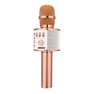 bonaok wireless bluetooth karaoke microphone, 3-in-1 portable handheld mic speaker for all smartphones,gifts for girls kids adults all age q37(rose gold)