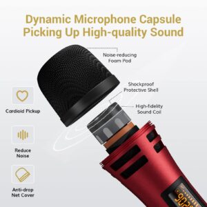 TONOR Wireless Microphones, UHF Dual Karaoke Microphone System, Microfonos Inalambricos with Rechargeable Receiver, Cordless Dynamic Mic Micro Set for Singing, Wedding, DJ, Party, Speech TW320 Red