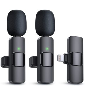 pqrqp 2 pack wireless lavalier microphones for iphone, ipad - crystal clear sound quality for recording, live streaming, youtube, facebook, tiktok