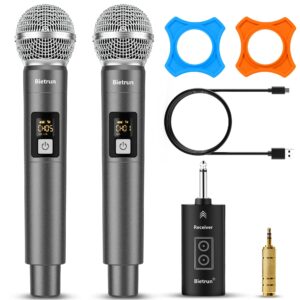 wireless microphone,plug&play microphone for singing,karaoke,dual cordless dynamic handheld wireless mic with rechargeable receiver for 1/4'',1/8'',clear sound for adult,wedding,party,church,uhf 98ft