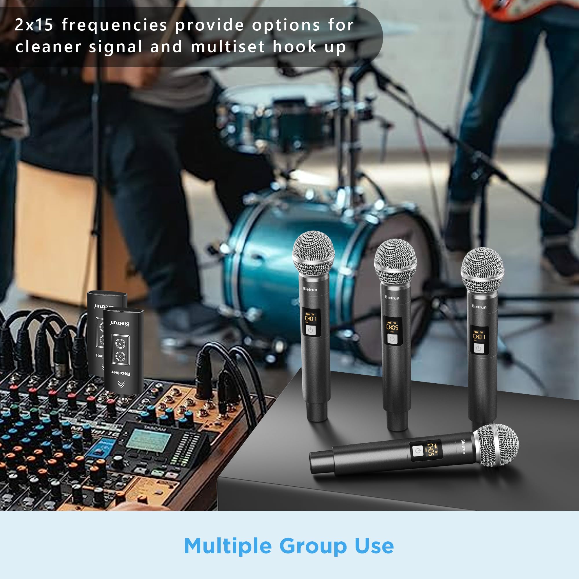 Wireless Microphone,Plug&Play Microphone for Singing,Karaoke,Dual Cordless Dynamic Handheld Wireless Mic with Rechargeable Receiver for 1/4'',1/8'',Clear Sound for Adult,Wedding,Party,Church,UHF 98FT