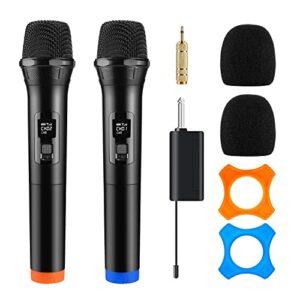 ferbuee wireless microphone dual professional cordless dynamic mic handheld microphone system for amplifier, pa system, karaoke, meeting, party, church, dj, wedding, 100ft