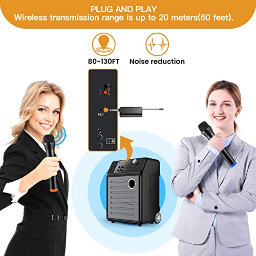 FerBuee Wireless Microphone Dual Professional Cordless Dynamic Mic Handheld Microphone System for Amplifier, PA System, Karaoke, Meeting, Party, Church, DJ, Wedding, 100ft