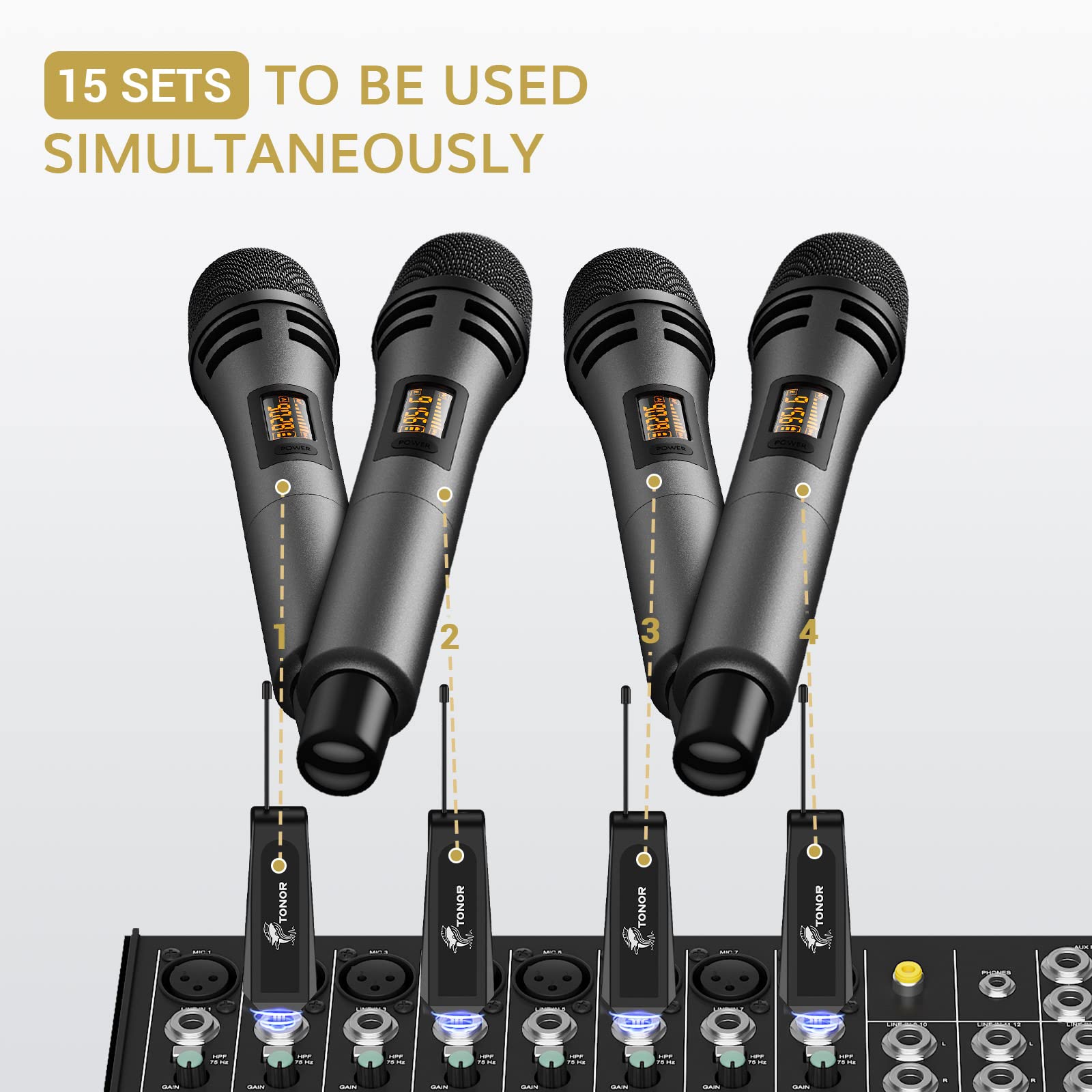 Wireless Microphones, TONOR UHF Handheld Cordless Dynamic Mic with Rechargeable Receiver, Microfonos Inalambricos Professional for Karaoke, Singing, Party, Wedding, DJ, Speech, Church 200ft TW310 Grey