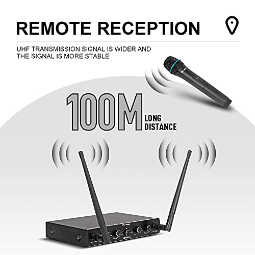 Debra Audio Pro UHF 4 Channel Wireless Microphone System with Cordless Handheld Lavalier Headset Mics, Metal Receiver, Ideal for Karaoke Church Party (with 4 Handheld (A))