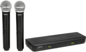 shure blx288/pg58 uhf wireless microphone system - perfect for church, karaoke, vocals - 14-hour battery life, 300 ft range | includes (2) pg58 handheld vocal mics, dual channel receiver | h9 band