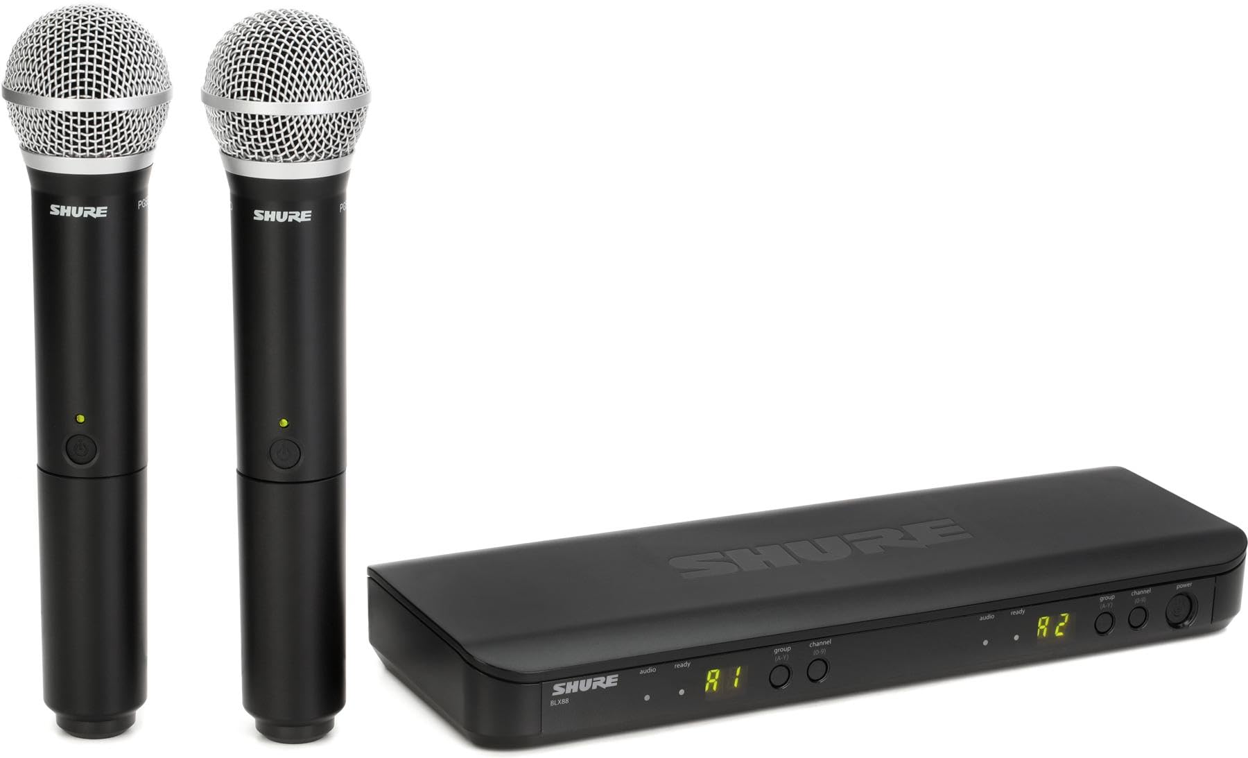 Shure BLX288/PG58 UHF Wireless Microphone System - Perfect for Church, Karaoke, Vocals - 14-Hour Battery Life, 300 ft Range | includes (2) PG58 Handheld Vocal Mics, Dual Channel Receiver | H9 Band