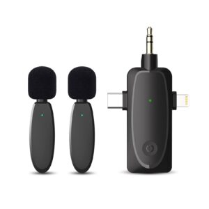 maxtop 3 in 1 mini microphone wireless lavalier microphones for iphone, android and camera- 2.4g cordless double mics with noise reduction-professional video recording lav mic for interview, vlog