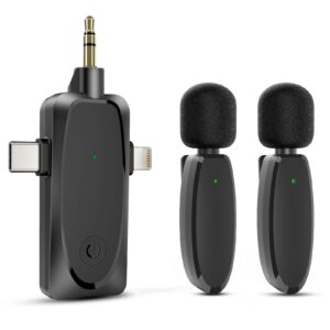 macvor 393ft wireless lavalier mics for iphone, android, laptop - noise-reducing mini microphones for video recording, streaming, interviews, vlogs, youtube, tiktok