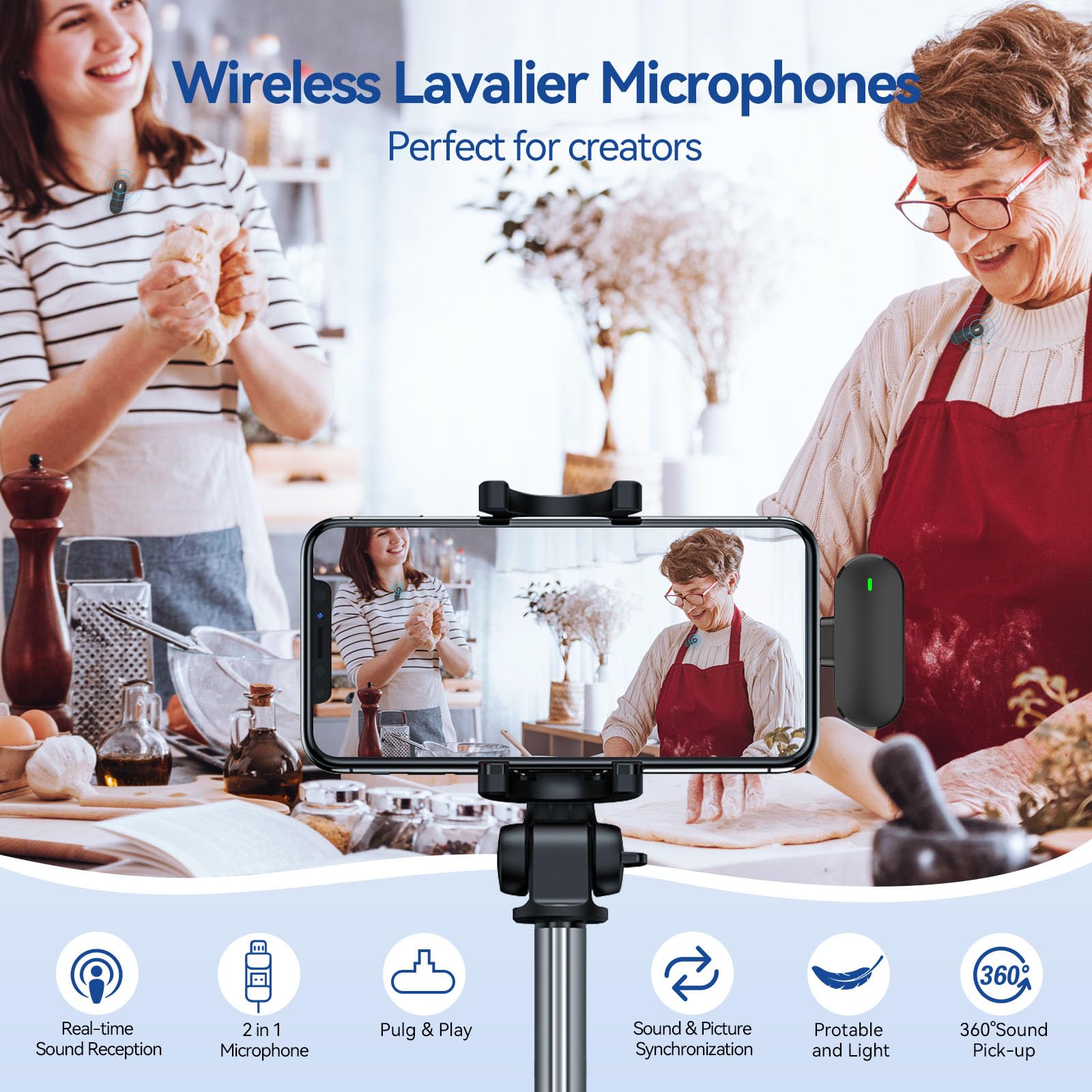 MAXTOP Wireless Lavalier Microphones for iPhone, Android, and Camera- 2.4G Video Recording Mic for Interview, Vlog, YouTube, TikTok