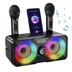 karaoke machine for adults kids with 2 uhf wireless microphones,portable bluetooth singing pa speaker system with led lights for home party,outdoor/indoor/wedding,church,picnic,birthday gifts.