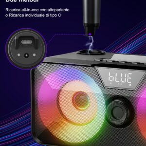 Karaoke Machine for Adults Kids with 2 UHF Wireless Microphones,Portable Bluetooth Singing PA Speaker System with LED Lights for Home Party,Outdoor/Indoor/Wedding,Church,Picnic,Birthday Gifts.