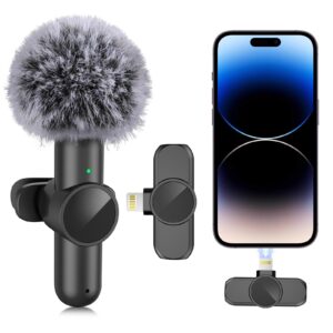 pusealon wireless lavalier microphone for iphone ipad, professional tiny omnidirectional cordless lapel microphone wireless for iphone recording youtube interview tiktok podcast