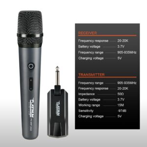 The Platinum Wireless Microphone, UHF Handheld Dynamic Multipurpose Microphone with Volume Control and Rechargeable Receiver, Karaoke Mic for Speaker, Party, Church, Meeting, Wedding