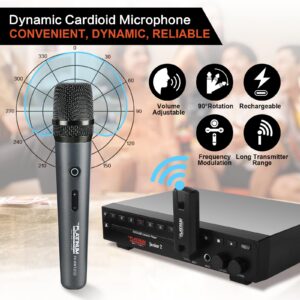 The Platinum Wireless Microphone, UHF Handheld Dynamic Multipurpose Microphone with Volume Control and Rechargeable Receiver, Karaoke Mic for Speaker, Party, Church, Meeting, Wedding