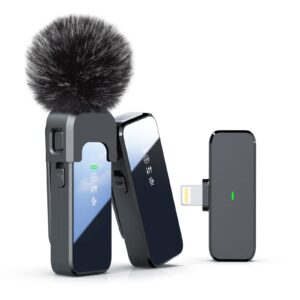 rythflo wireless lavalier microphone for iphone with noise cancellation, 100ft transmission, 18h battery life, wireless lapel microphone for video recording