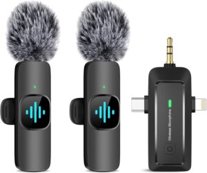 bzxzb wireless lavalier microphone for iphone - android phone/pad/camera/laptop audio recording, newest professional 2 pack mini lapel mics for youtube/interview/vlog/livestream/podcast