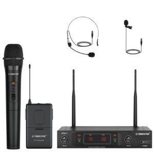 phenyx pro wireless microphone system, vhf wireless mic set with handheld microphone/bodypack/headset/lapel mics, stable signal, cordless mic for singing, karaoke, church, dj (ptv-1b)