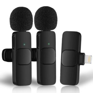 microphone for iphone - mini microphone - clip-on microphones - wireless lavalier microphone for iphone ipad plug-play microphone video recording, live stream, youtube, tiktok (2 pack) (for iphone)