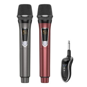 jamelo wireless microphones, metal dual handheld dynamic mic, microfonos inalambricos with 2.4ghz rechargeable receiver, over 10h duration, 150ft range,microphone for singing, karaoke,speech, wedding