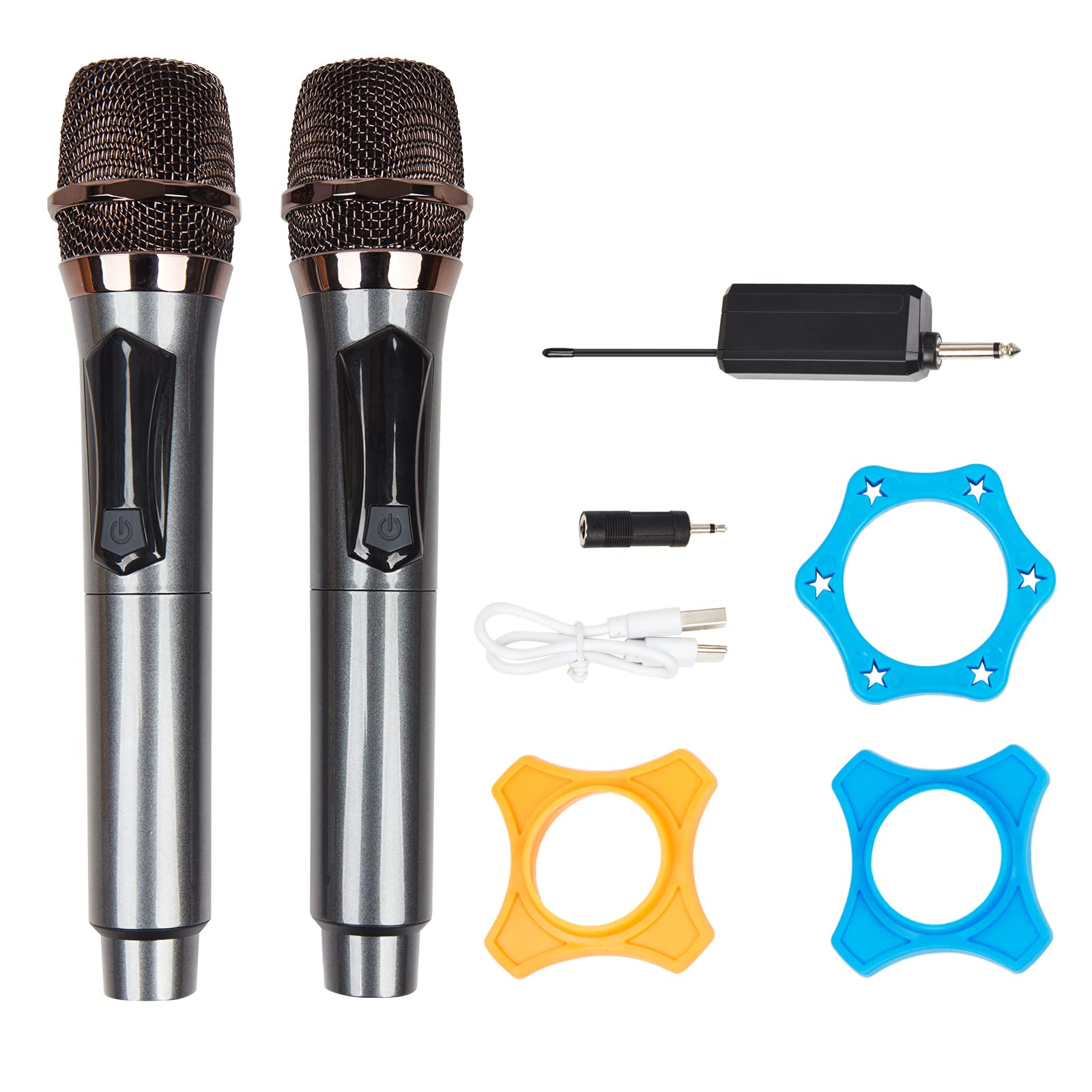 Wireless Microphone, UHF Dual Cordless Metal Dynamic Mic System with Rechargeable Receiver, for Karaoke, Church, Speech, Wedding, Party Singing,Class(200 ft Range)-Auto Connect