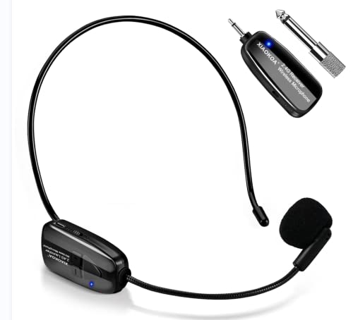 XIAOKOA 2.4G Wireless Microphone Headset, 50m Stable Transmission, Dual Micro USB Charging, Compatible with PA Systems