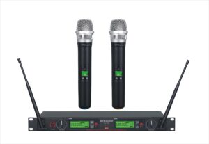 gtd audio 2x800 adjustable frequency uhf true diversity wireless handheld microphone mic system ideal for church, karaoke, dj party, range 400 ft