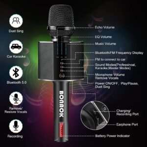 BONAOK Karaoke Microphone, Portable Wireless Bluetooth Karaoke Mic for Adults&Kids Car Home Outdoor Party, Karaoke Machine for PC/All Smartphone G50 Black