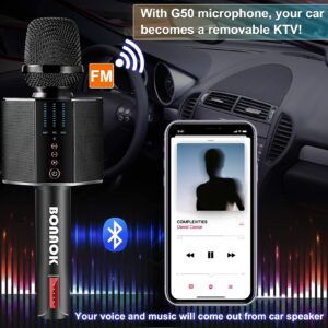 BONAOK Karaoke Microphone, Portable Wireless Bluetooth Karaoke Mic for Adults&Kids Car Home Outdoor Party, Karaoke Machine for PC/All Smartphone G50 Black