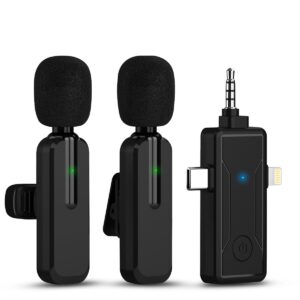 maybesta wireless lavalier microphone for iphone camera android - rotatable clip-on mic for video recording - lapel mini microphones with noise cancellation 7h working time