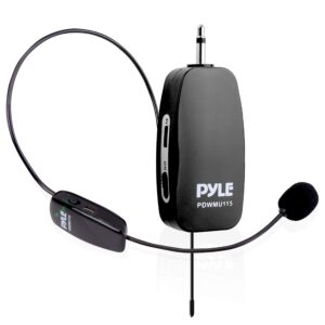 pyle uhf all-purpose wireless microphone system - portable professional cordless microphone wireless mic kit w/ headset mic, receiver unit - karaoke, conference, dj party - pyle pdwmu115