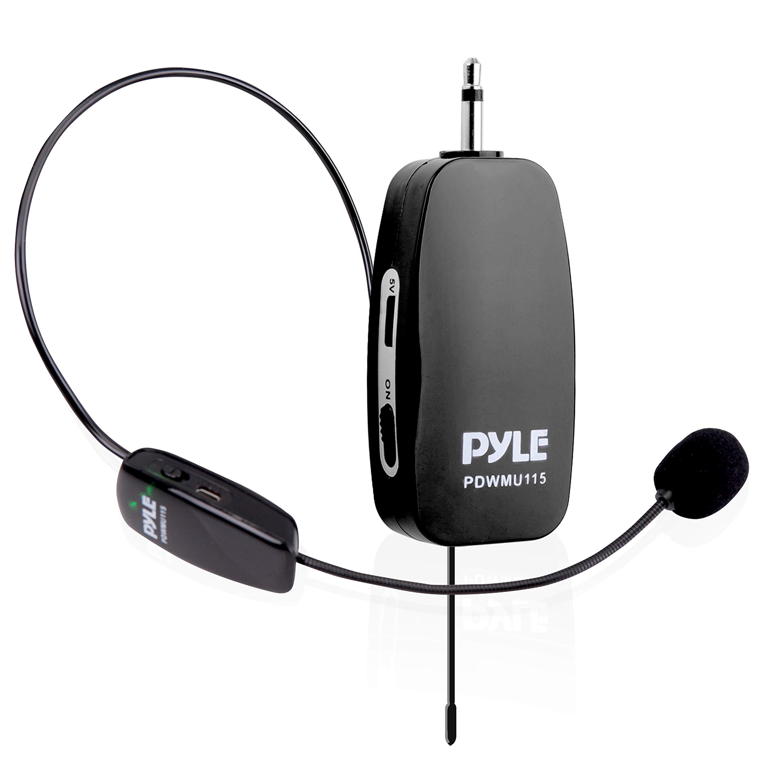 Pyle UHF All-Purpose Wireless Microphone System - Portable Professional Cordless Microphone Wireless Mic Kit w/ Headset Mic, Receiver Unit - Karaoke, Conference, DJ Party - Pyle PDWMU115