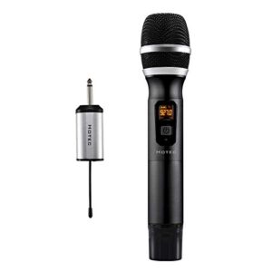 hotec 25 channel uhf handheld wireless microphone with mini portable receiver 1/4" output, for church/home party/karaoke/business meeting/phone recording (black)