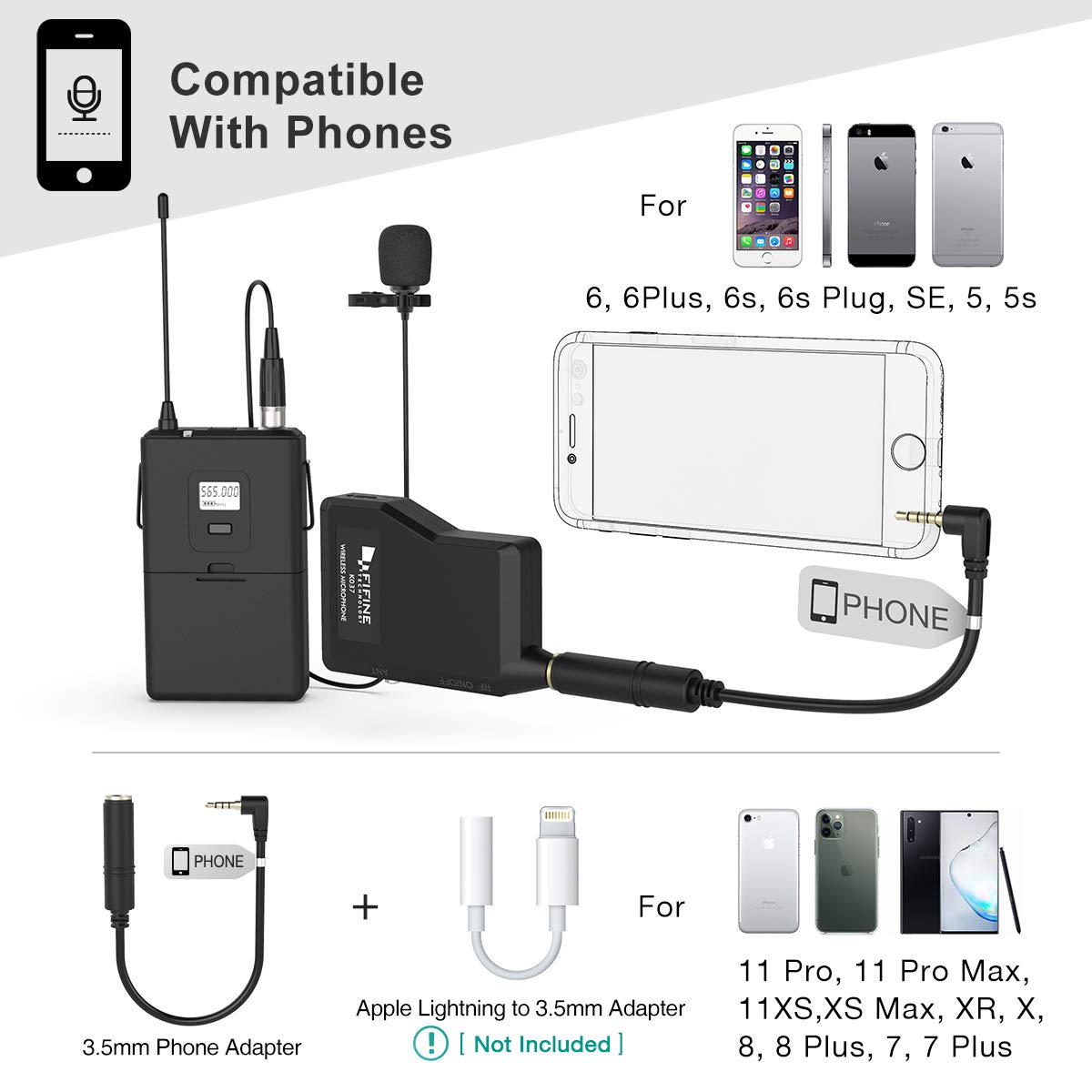 FIFINE Wireless Microphone System, Wireless Microphone set with Headset and Lavalier Lapel Mics, Beltpack Transmitter and Receiver,Ideal for Teaching, Preaching and Public Speaking Applications-K037B