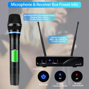 KITHOUSE J10 Wireless Microphone Karaoke System Rechargeable, UHF Metal Cordless Microphone Handheld with Volume Echo Treble BASS Control and Receiver Box for Singing Karaoke Speech Meeting