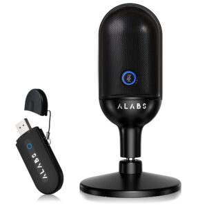 alabs usb wireless cardioid condenser microphone for podcast,gaming and home office,100ft signal transmission distance,streaming mic with led quick mute indicator and noise cancelling for pc,mac