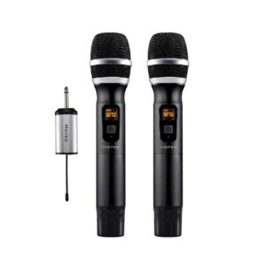 hotec wireless microphone, metal dual uhf dynamic handheld microphone system for karaoke, singing, speech (h-u26)